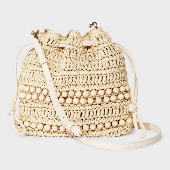 Universal Thread | Bags | Straw Beaded Drawstring Crossbody Bag ...